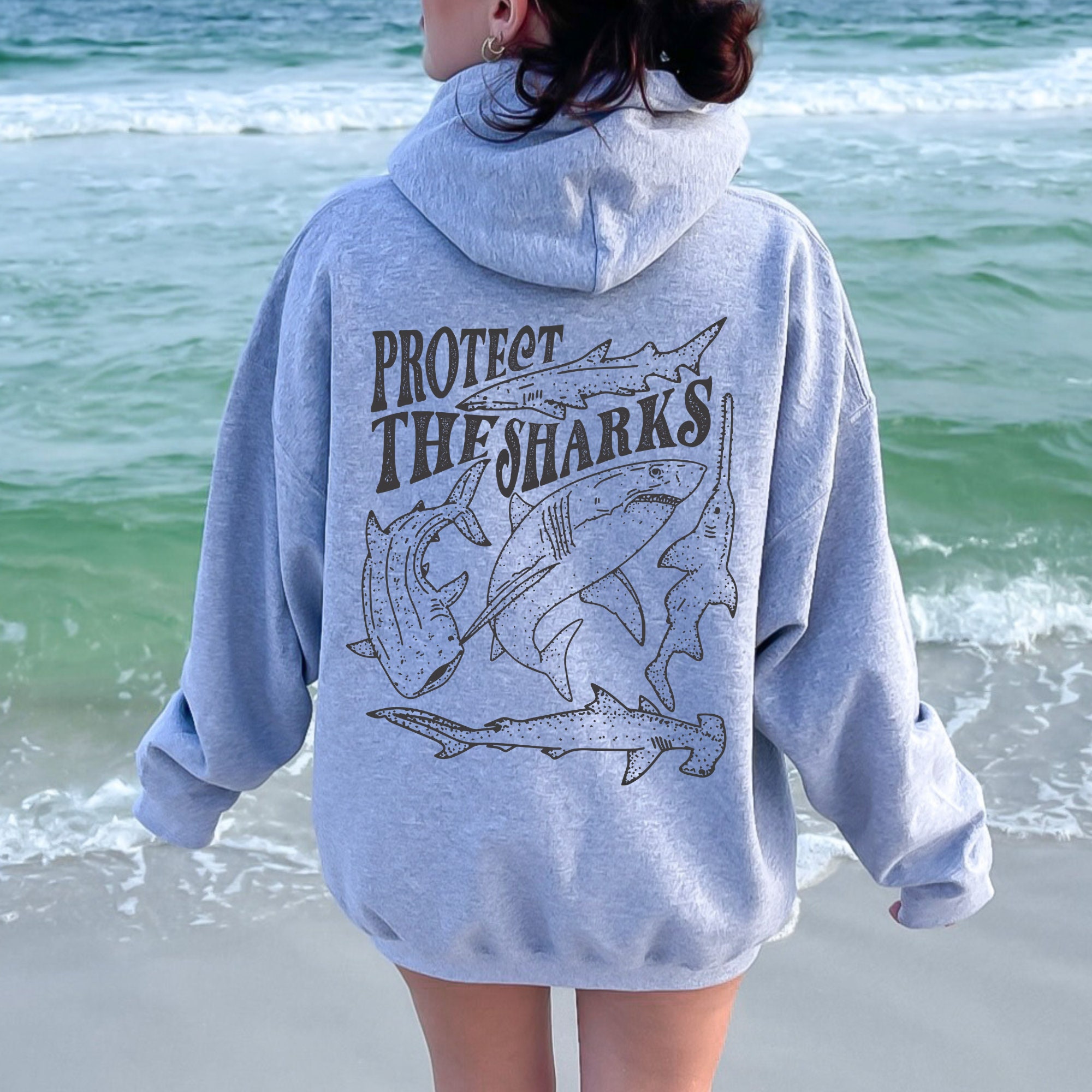 Shark Hoodie With Graphic Sharks on the Back, Unisex Beachy Hoodie for ...