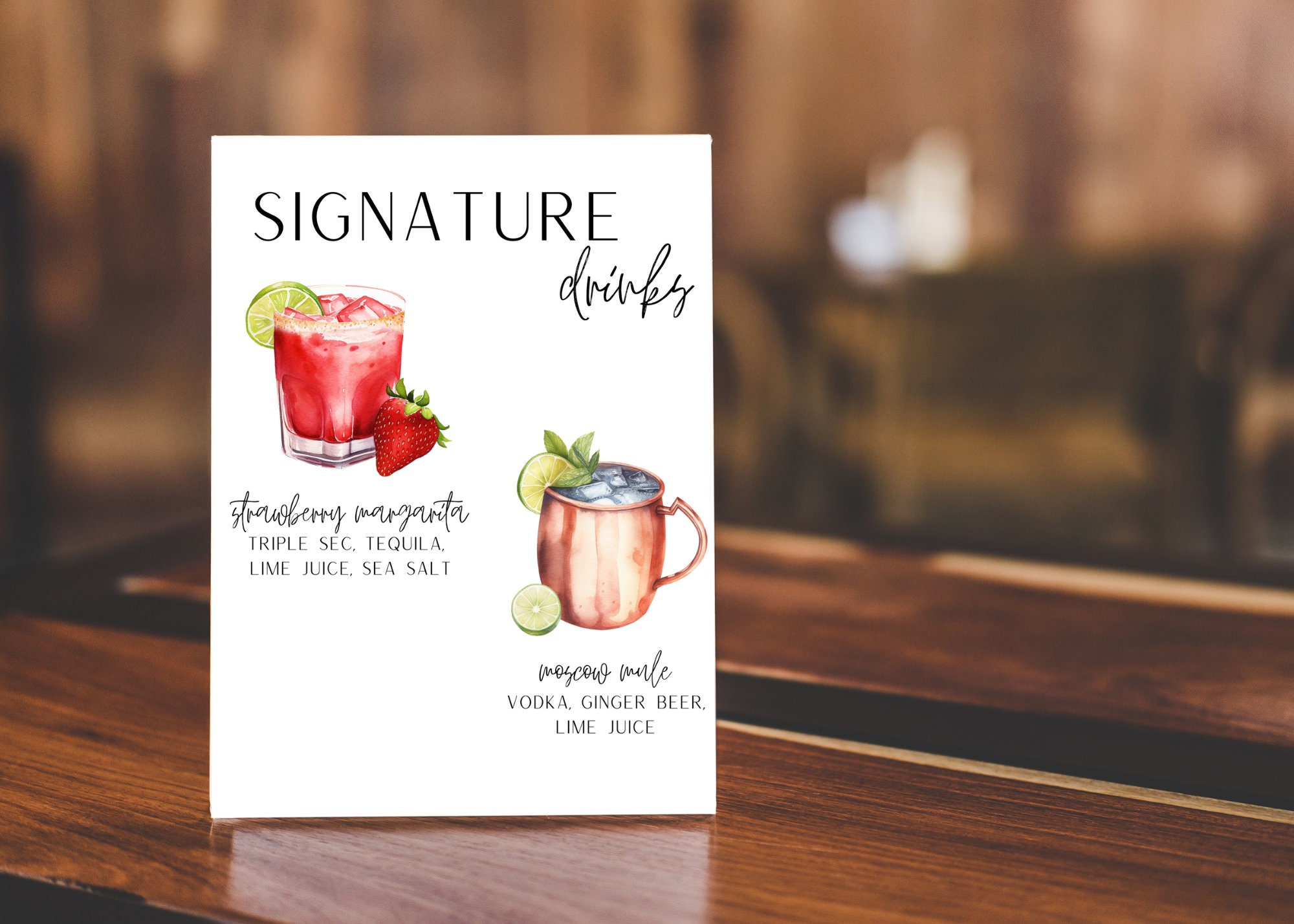 Custom Bar Sign Printed Drink Menu Drink List Signature Drink Party ...