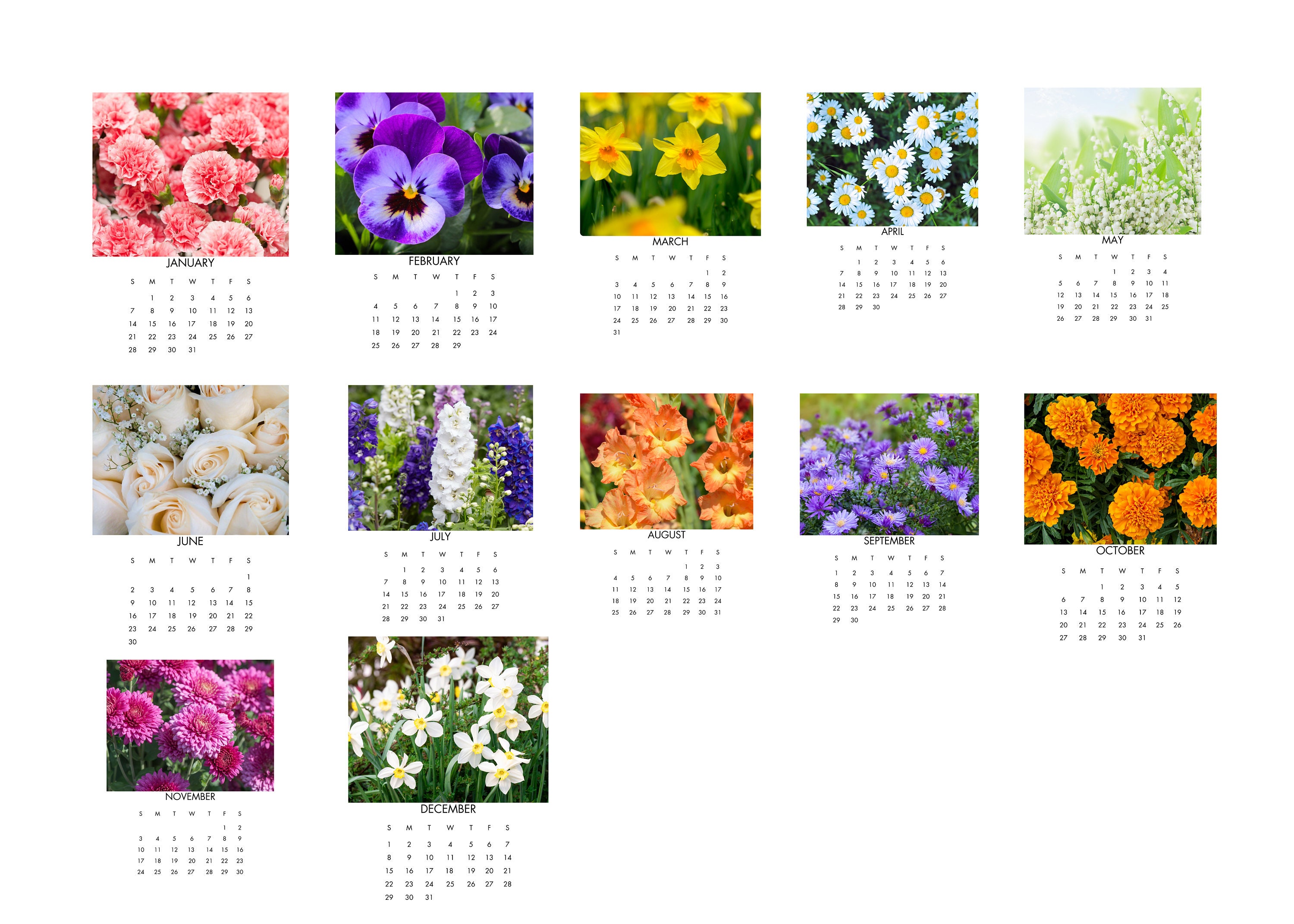 2024 Flower Calendar With Wood Stand Easel Calendar Desk Calendar ...