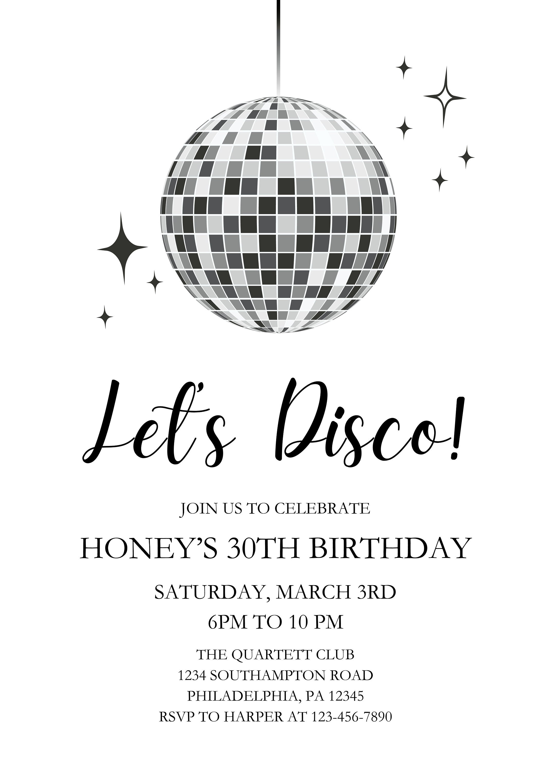 Printable Disco Birthday Invitation Disco Party Invite Fun and Funky ...