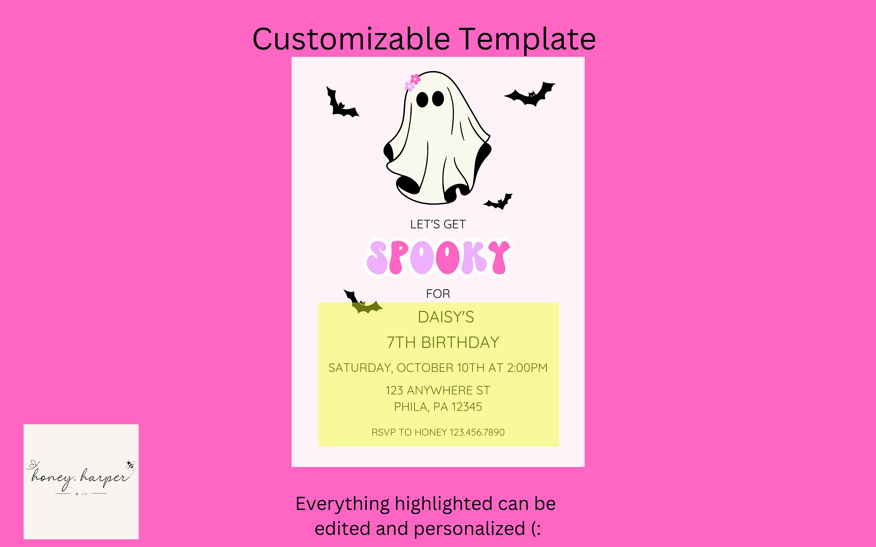 Spooky Birthday Party Invitation Ghostly Celebration Cute and Girly ...