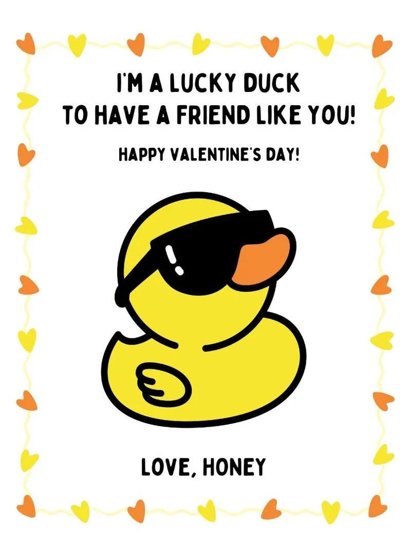 Digital Duck Valentine Card • School Valentine Card • Cute Duckling ...