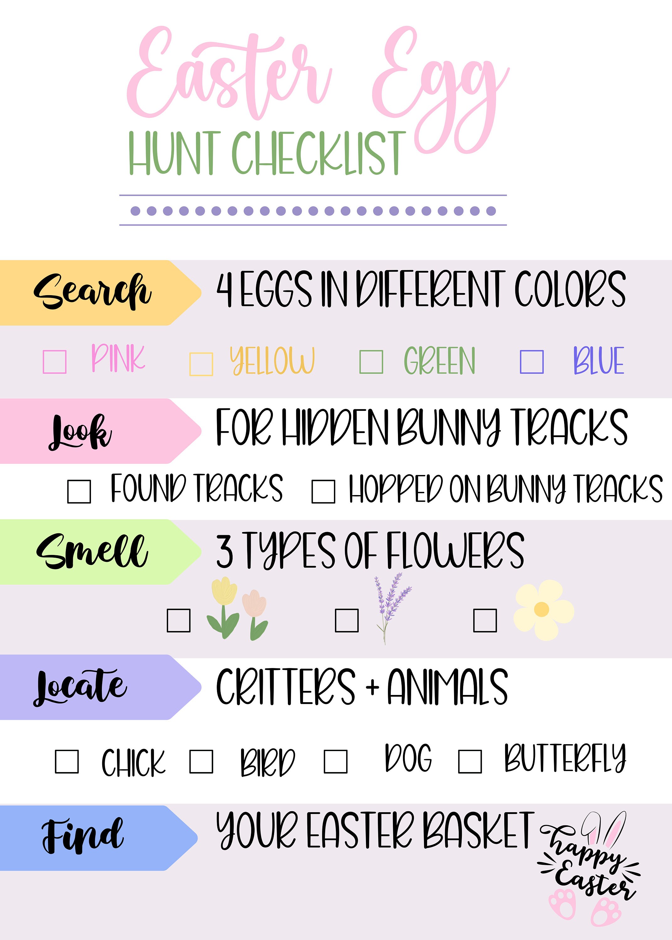 Easter Egg Hunt Checklist | Printable Easter Hunt Planner | Kids Easter ...