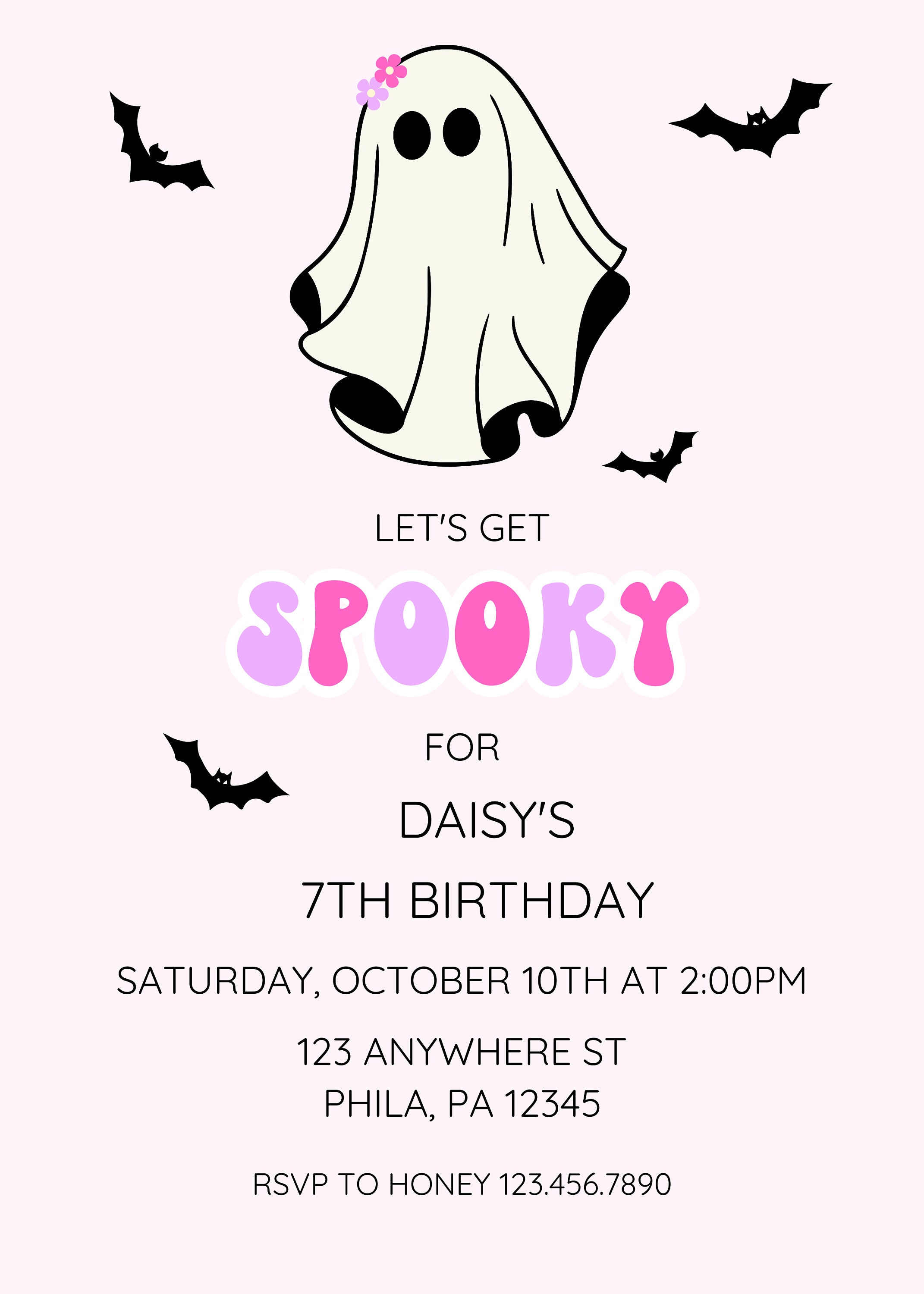 Spooky Birthday Party Invitation Ghostly Celebration Cute and Girly ...