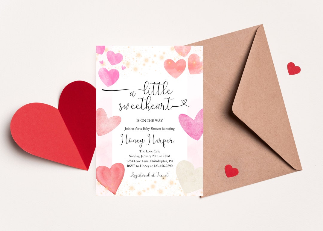 Heart Baby Shower Invitation Pink and Gold Invite Floral Hearts Girl ...