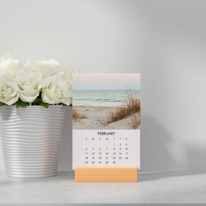 2024 Beach Desk Calendar With Wood Stand Easel Calendar Desk Calendar ...