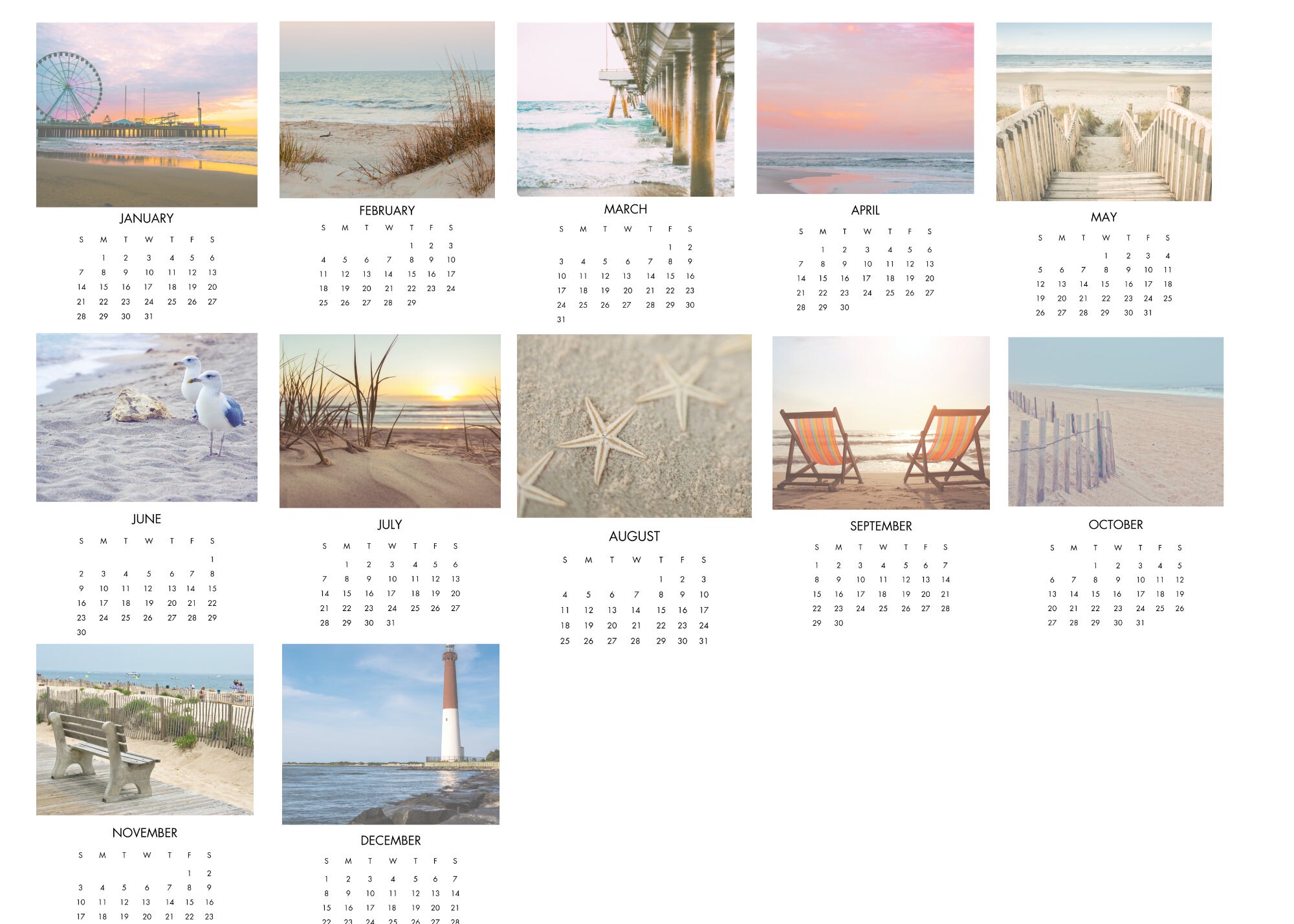 2024 Beach Desk Calendar With Wood Stand Easel Calendar Desk Calendar ...