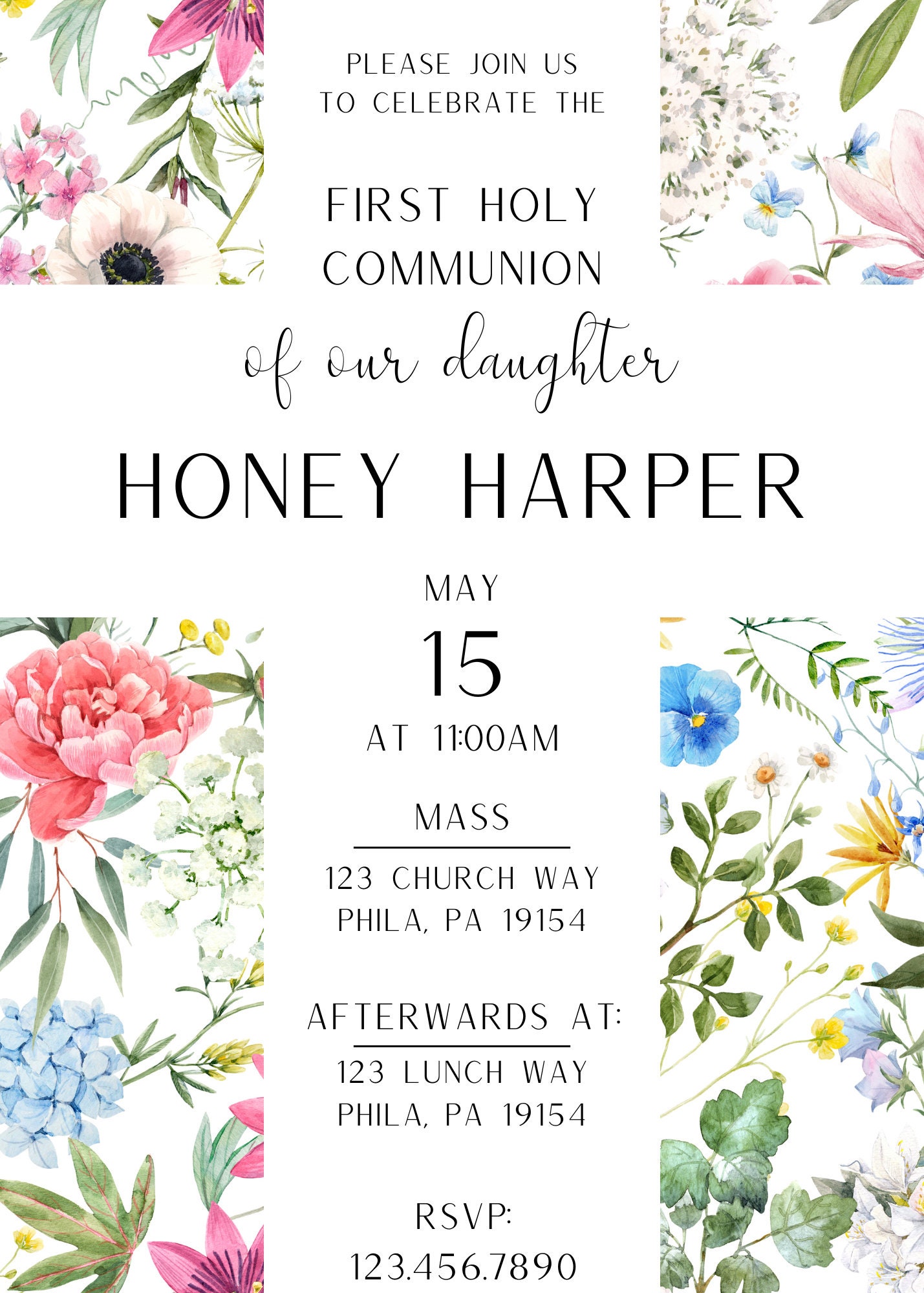 Floral Holy Communion Invitation: Custom Religious Celebration - Etsy ...
