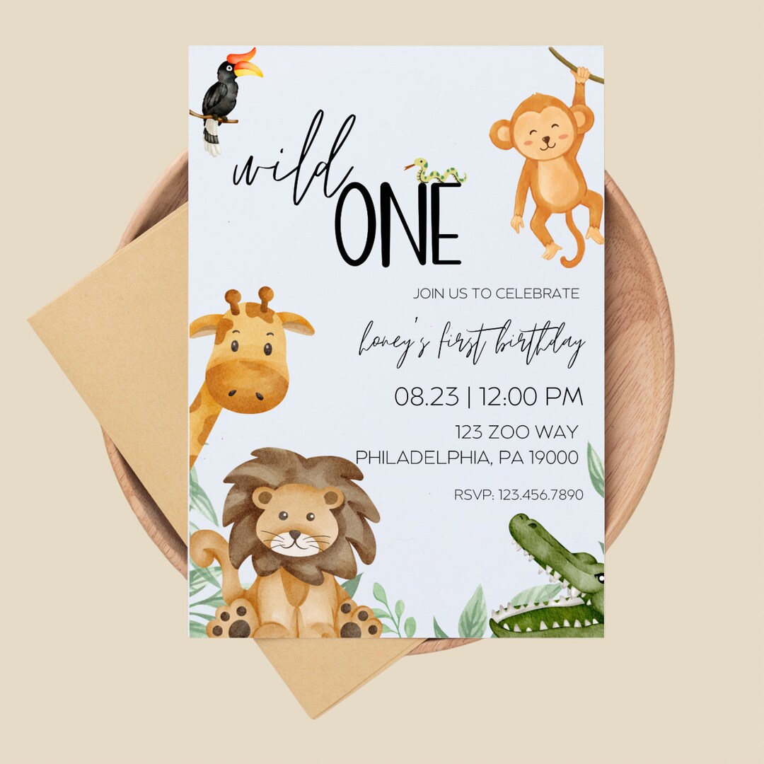 Wild One Birthday Invitation Zoo Animals Birthday Party Invite Animal ...