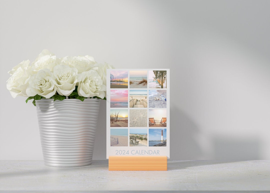 2024 Beach Desk Calendar With Wood Stand Easel Calendar Desk Calendar ...
