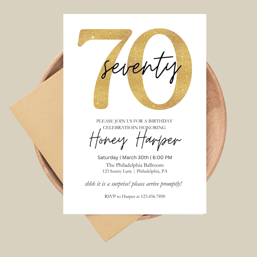 70 Birthday Invitation Black & Gold Birthday Invite Birthday Party ...