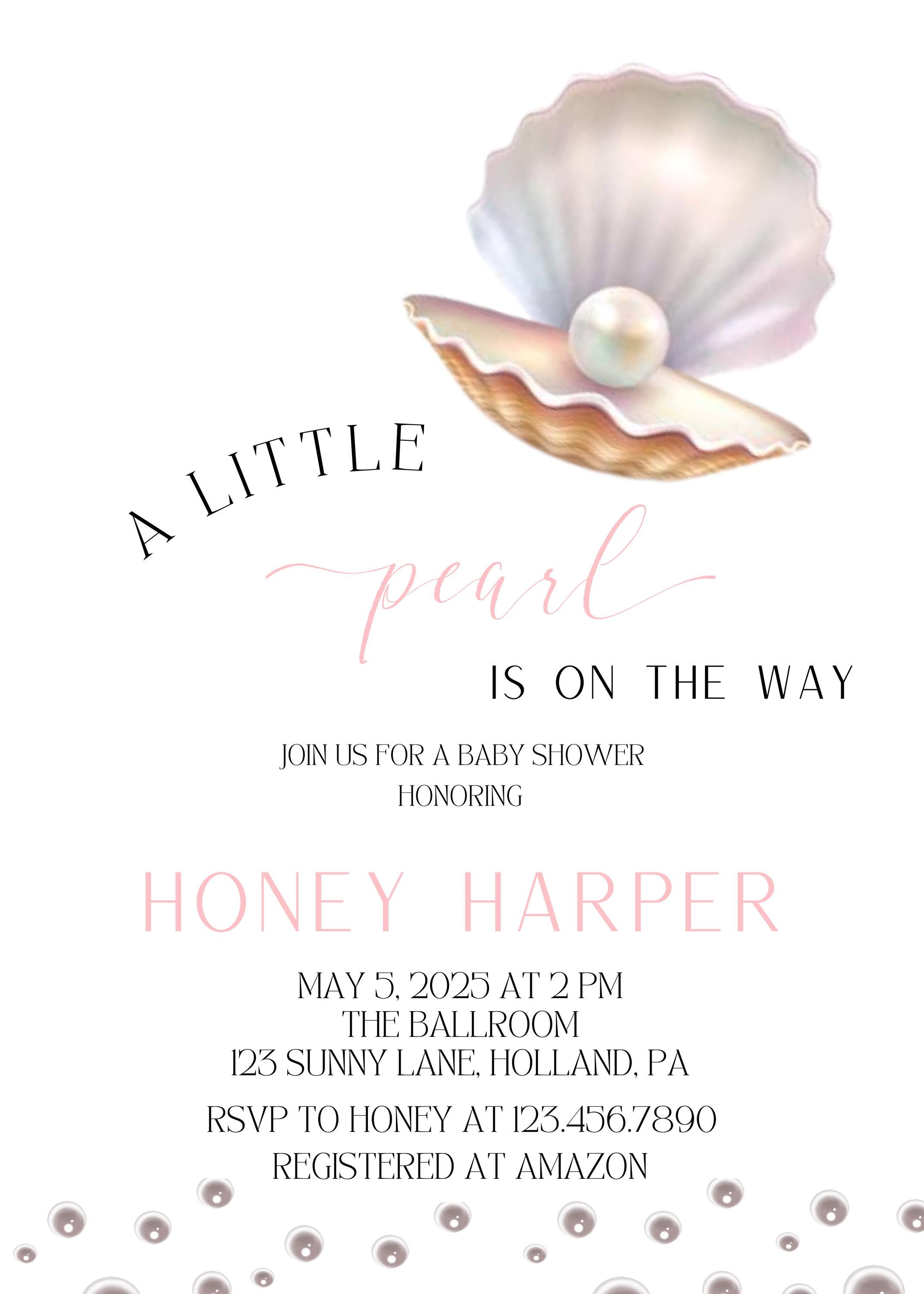 A Little Pearl Baby Shower Invitation, Pearl Themed Invite ...