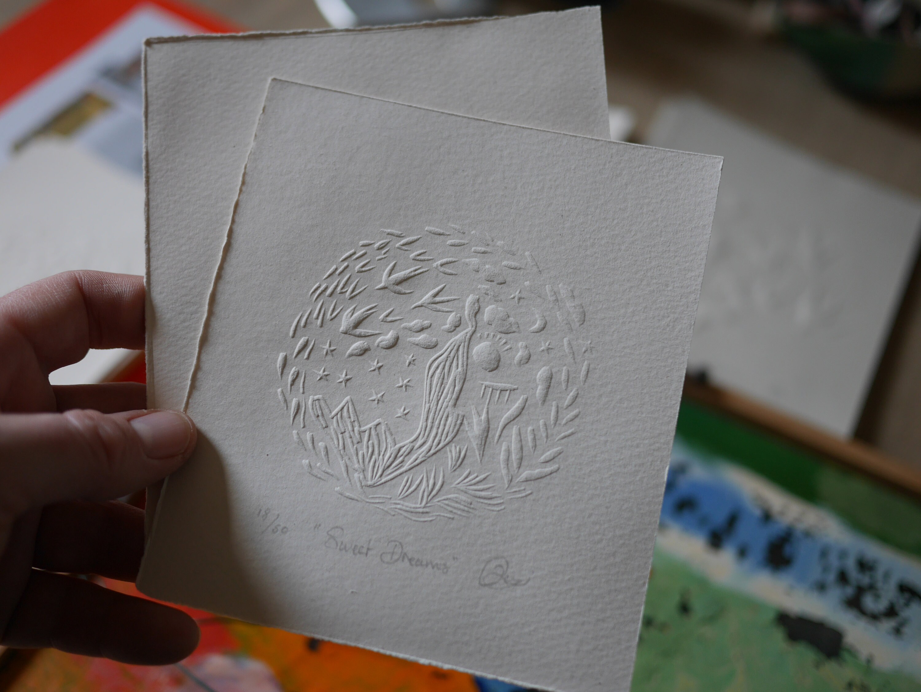 Sweet Dreams | Embossed Minimalist Print | Original Linocut Fine Art ...