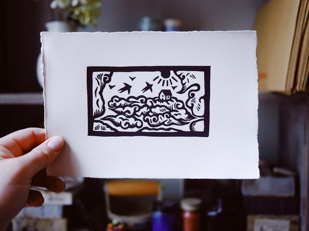 Home in the Clouds | Original Lino Print | Limited Edition Linocut ...