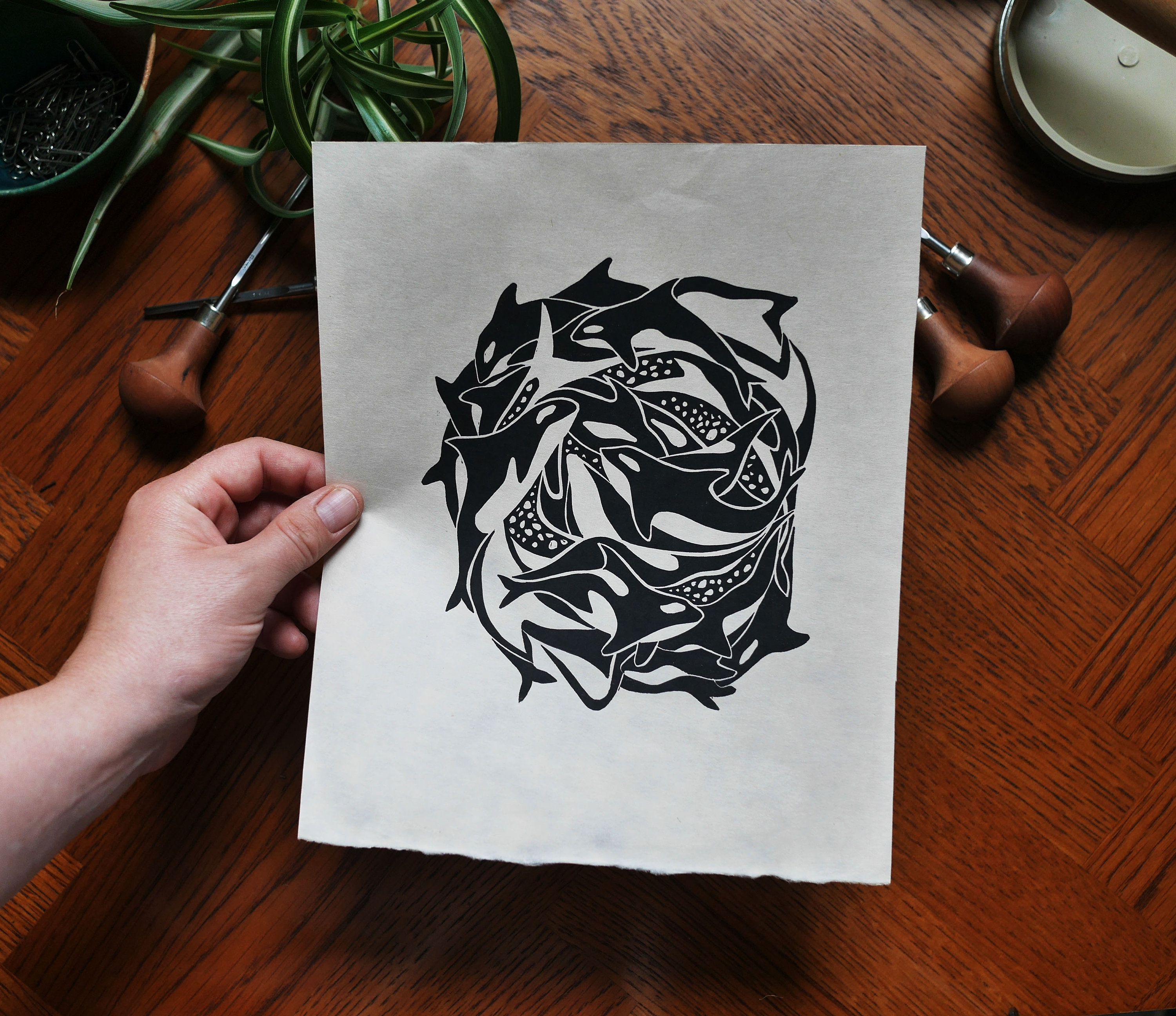 Orca Pod | Original Lino Print - Limited Edition Linocut Illustration ...