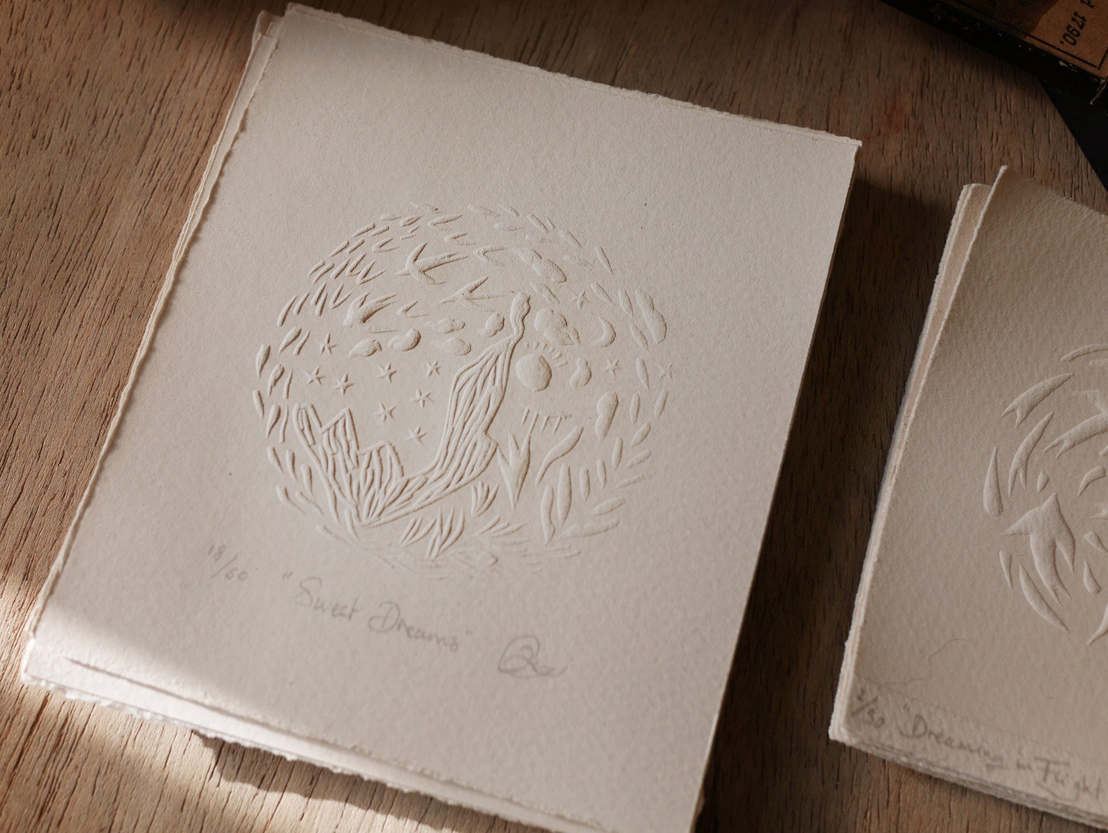 Sweet Dreams | Embossed Minimalist Print | Original Linocut Fine Art ...