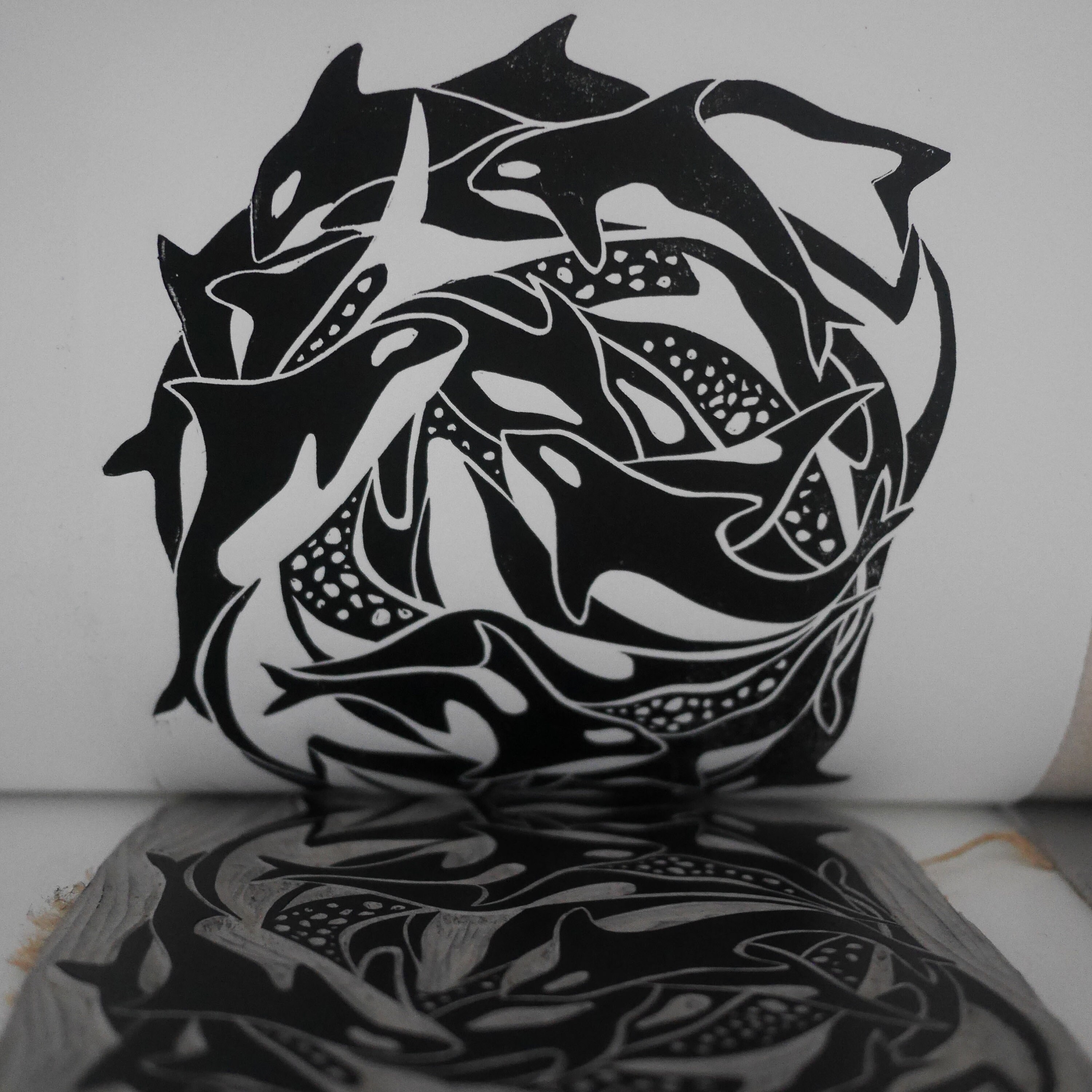 Orca Pod | Original Lino Print - Limited Edition Linocut Illustration ...