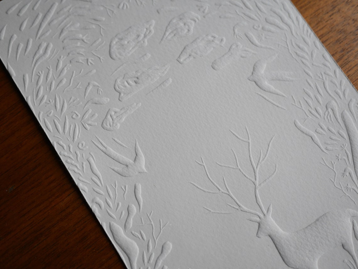 Through the Wardrobe | Embossed Minimalist Print | Original Linocut ...