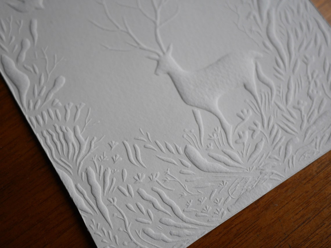 Through the Wardrobe | Embossed Minimalist Print | Original Linocut ...
