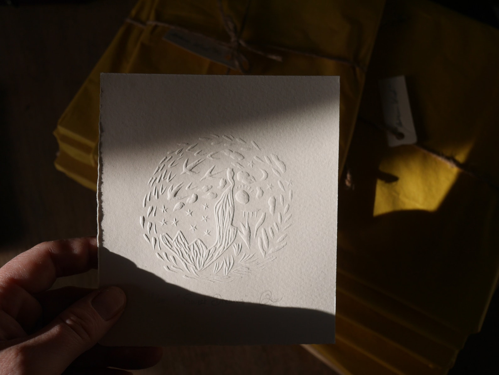 Sweet Dreams | Embossed Minimalist Print | Original Linocut Fine Art ...