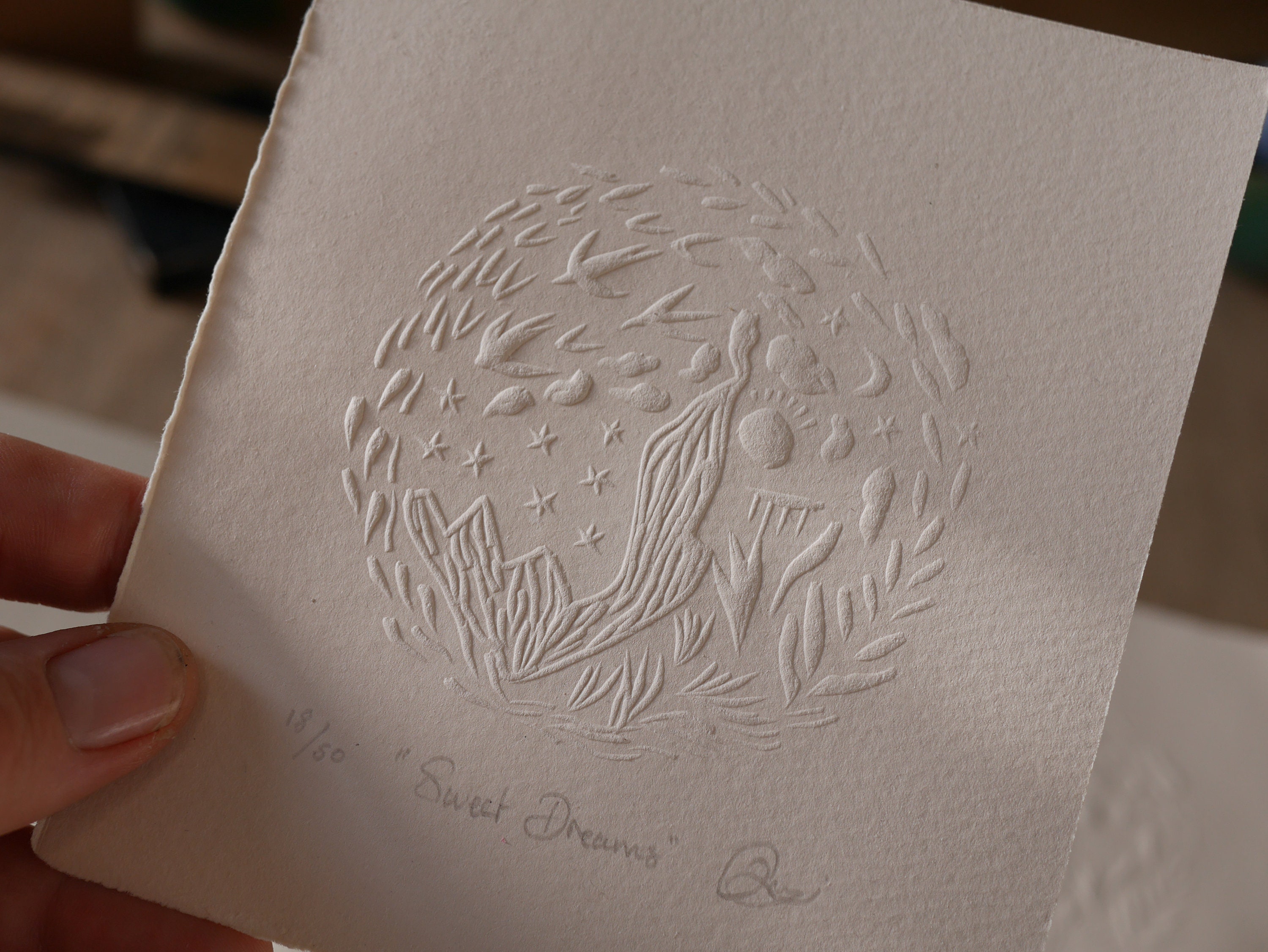 Sweet Dreams | Embossed Minimalist Print | Original Linocut Fine Art ...