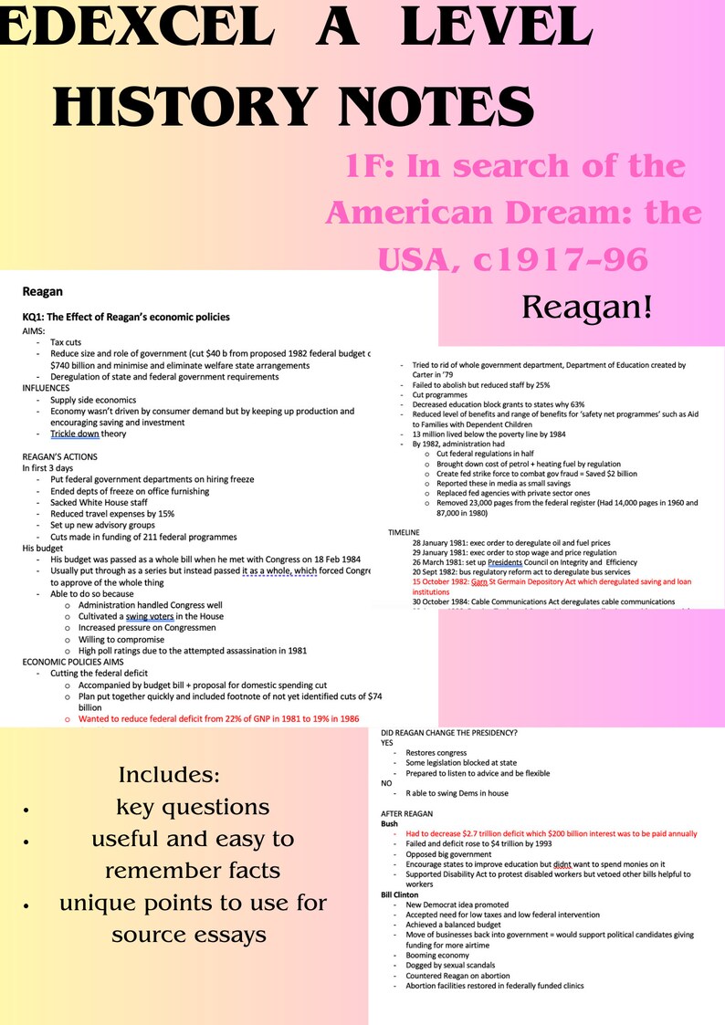 Edexcel A Level History Reagan Notes - Etsy