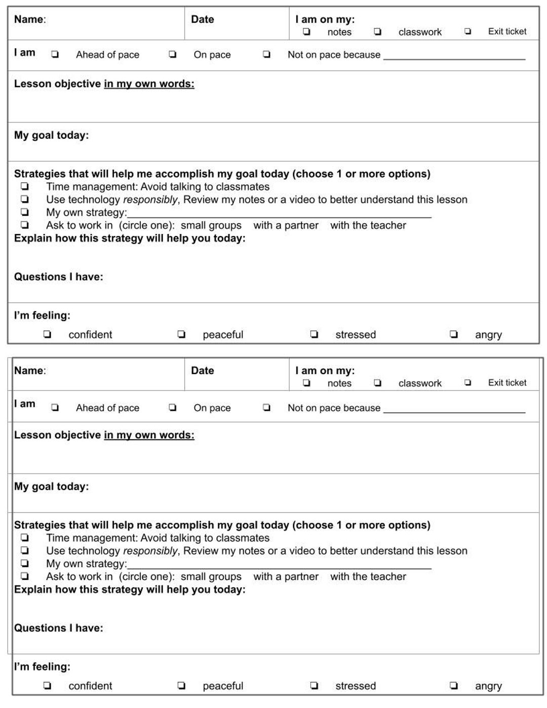 Check-in Slip Middle to Highschool - Etsy