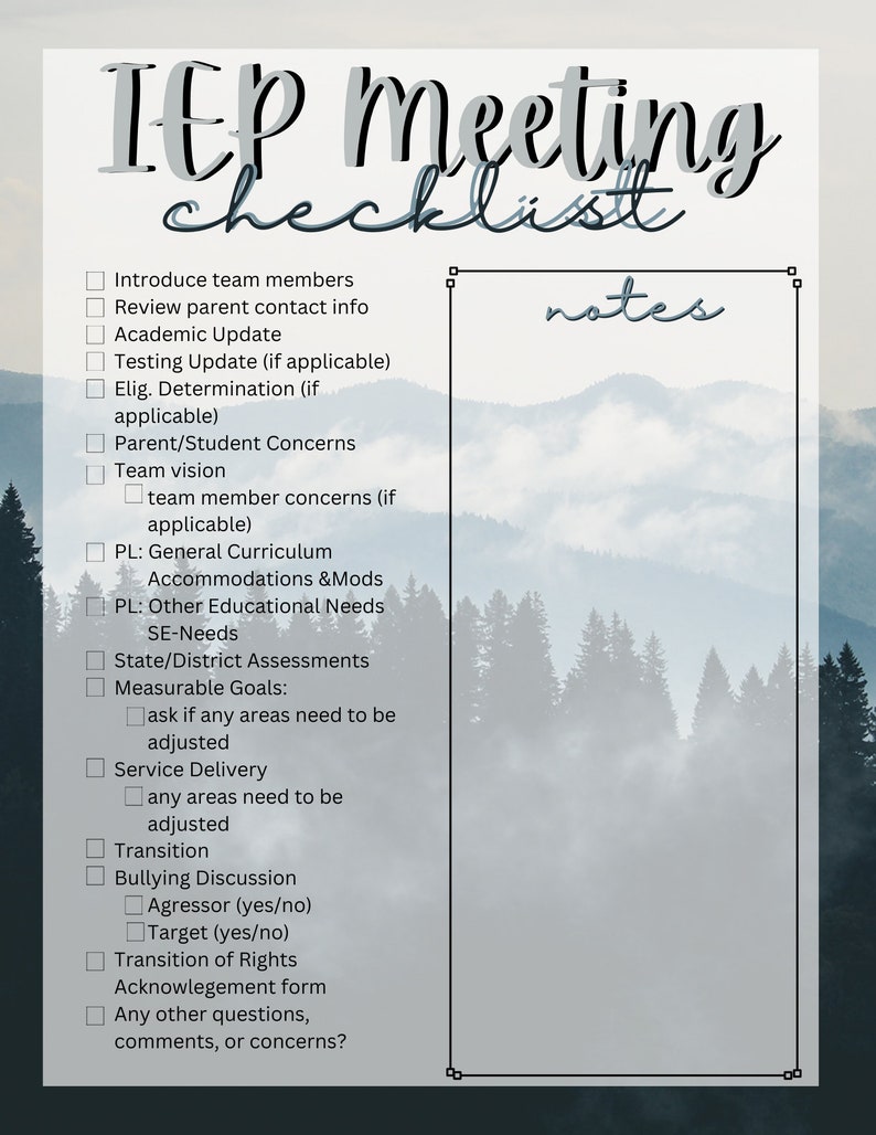 IEP Meeting Checklist - Etsy
