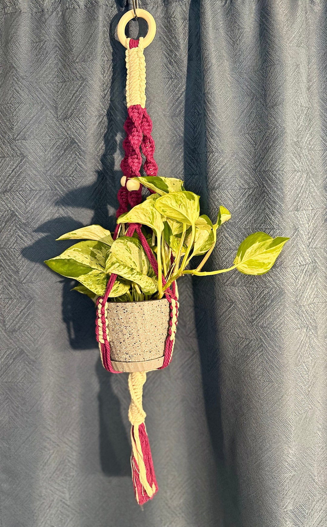 Macrame Plant Hanger Magenta & Natural - Etsy