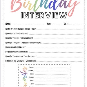 Birthday Interview | Child Interview | Memory Box Interview | Printable ...
