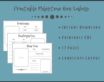 Printable Milestone Box Labels, PDF, School File Box Labels, DIY Memory ...