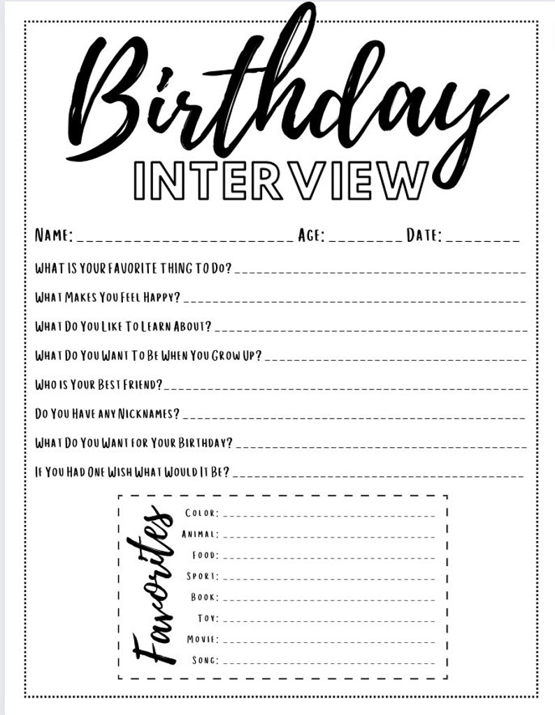 Birthday Interview | Child Interview | Memory Box Interview | Printable ...