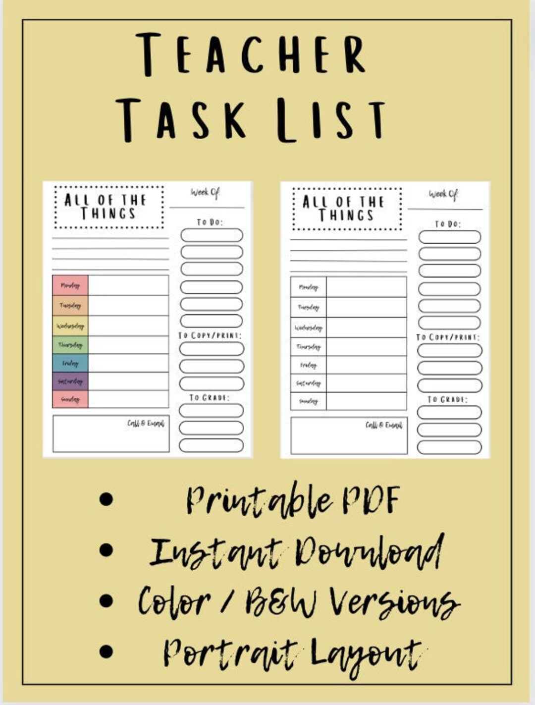 To Do List | Teacher to Do List | Task List | Tasks | Printable PDF - Etsy