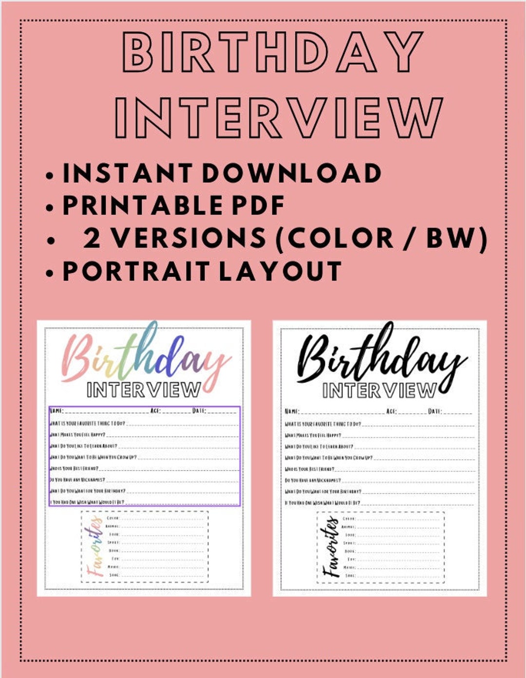Birthday Interview | Child Interview | Memory Box Interview | Printable ...