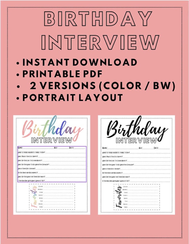Birthday Interview | Child Interview | Memory Box Interview | Printable ...