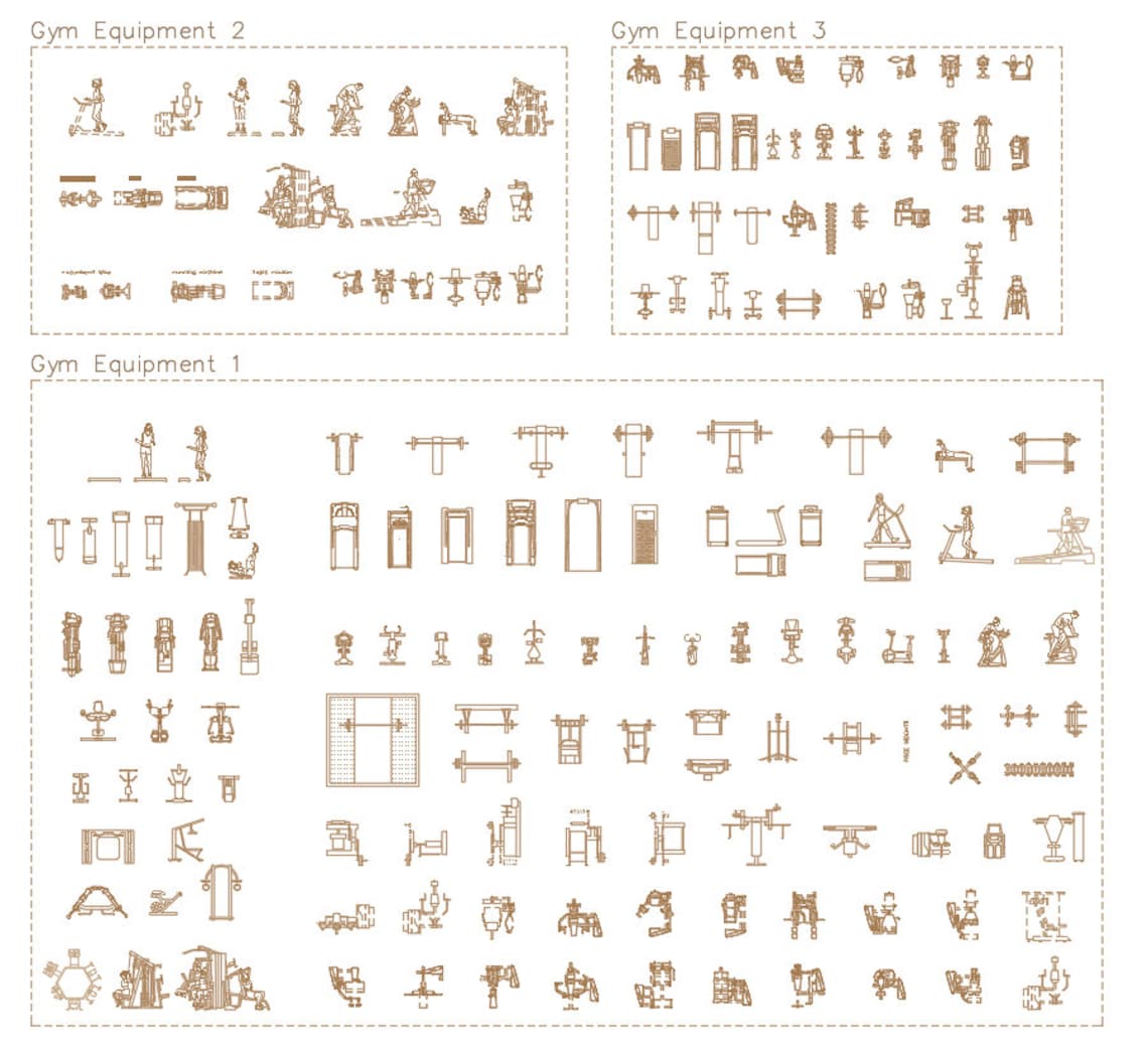 Autocad, DWG - 2D View and Plan - Gym Accessories Set 2 - Etsy