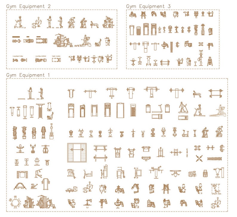 Autocad, DWG - 2D View and Plan - Gym Accessories Set 2 - Etsy
