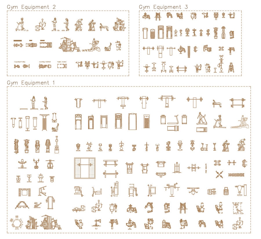 Autocad, DWG - 2D View and Plan - Gym Accessories Set 2 - Etsy