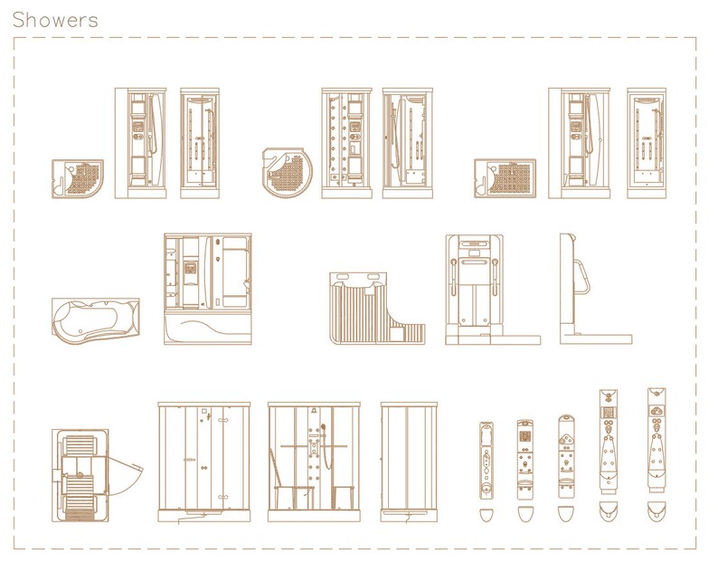 Autocad, DWG - 2D View and Plan - Bath Accessories Set 6 - Showers - Etsy