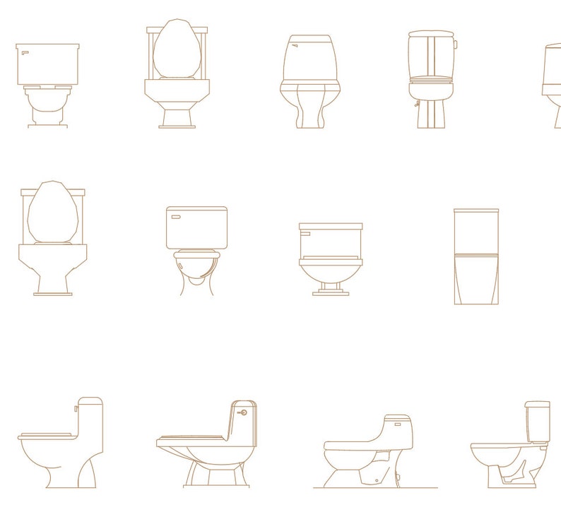 Autocad, DWG - 2D View and Plan - Bath Accessories Set 5 - Toilets - Etsy