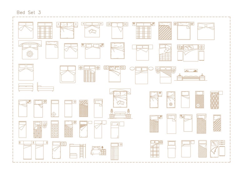 Premium Autocad Furniture Library: 60 Plan Bed Blocks (singles and ...