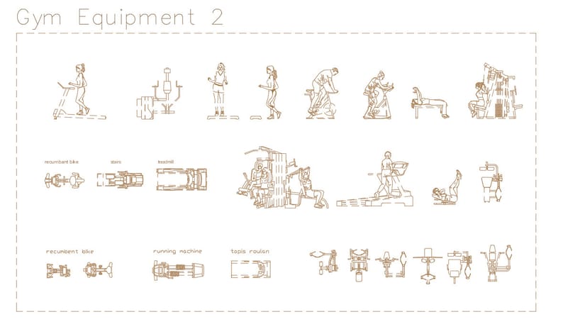 Autocad, DWG - 2D View and Plan - Gym Accessories Set 2 - Etsy