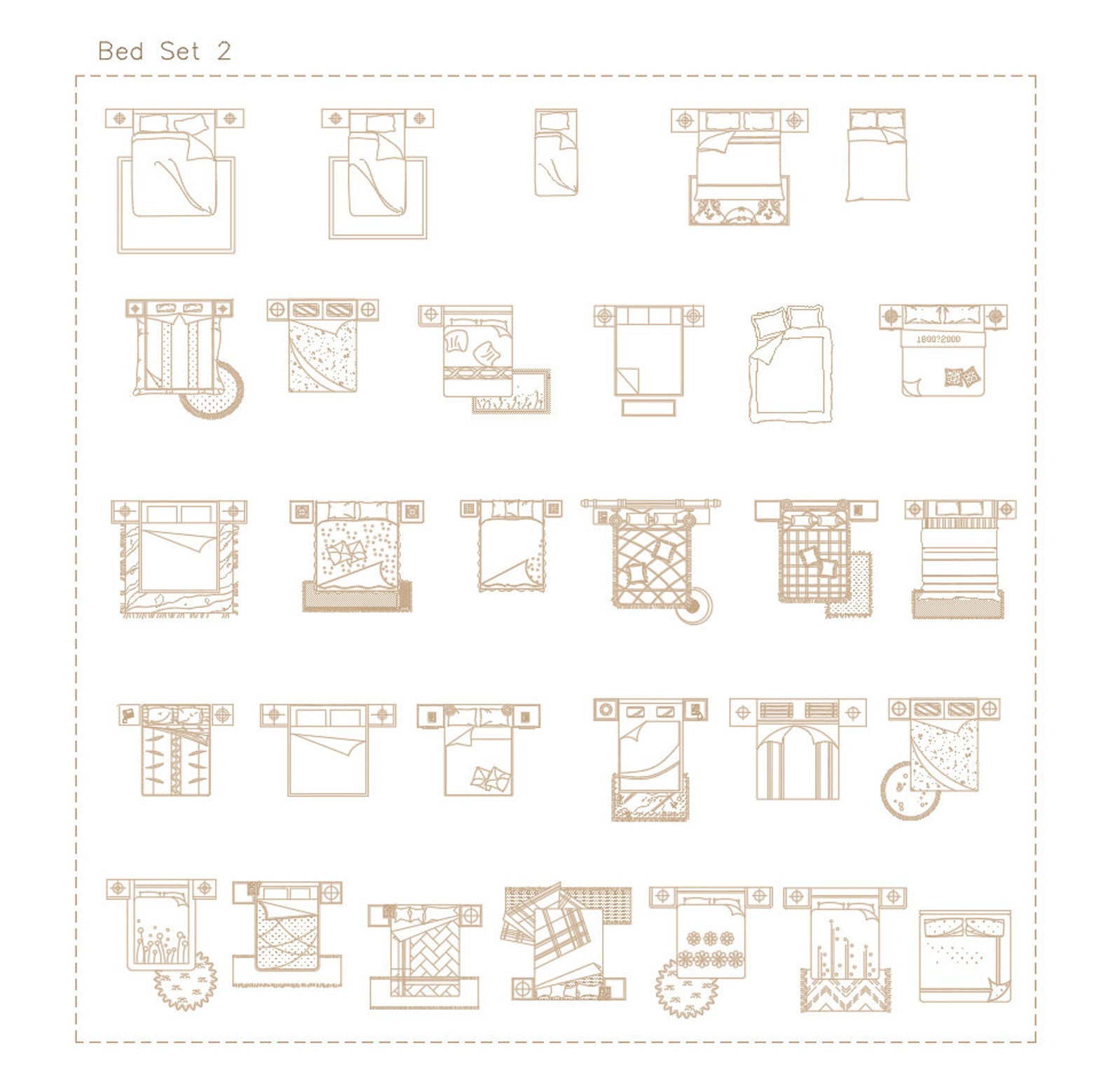 Premium Autocad Furniture Library: 38 Bed Plan Blocks - Etsy