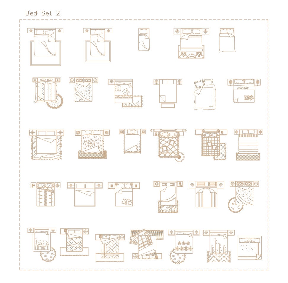 Premium Autocad Furniture Library: 38 Bed Plan Blocks - Etsy