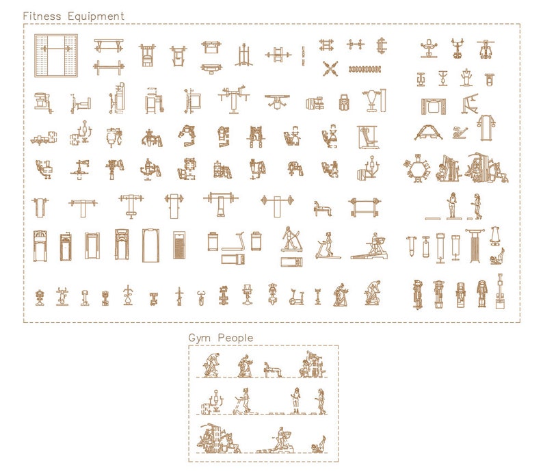 Autocad, DWG - 2D View and Plan - Gym Accessories Set - Etsy