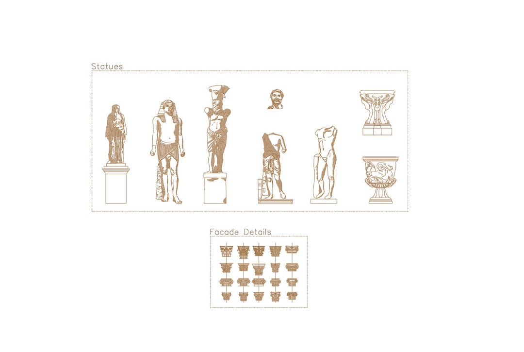 Premium Autocad Architectural Ornaments Library: 27 Statues and Facade ...