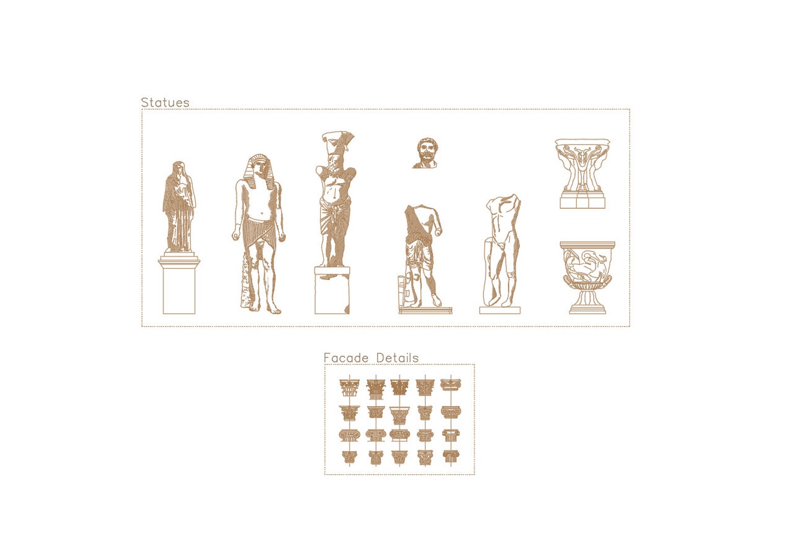 Premium Autocad Architectural Ornaments Library: 27 Statues and Facade ...