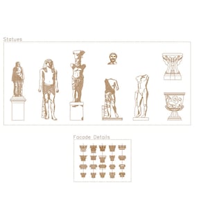 Premium Autocad Architectural Ornaments Library: 27 Statues and Facade ...