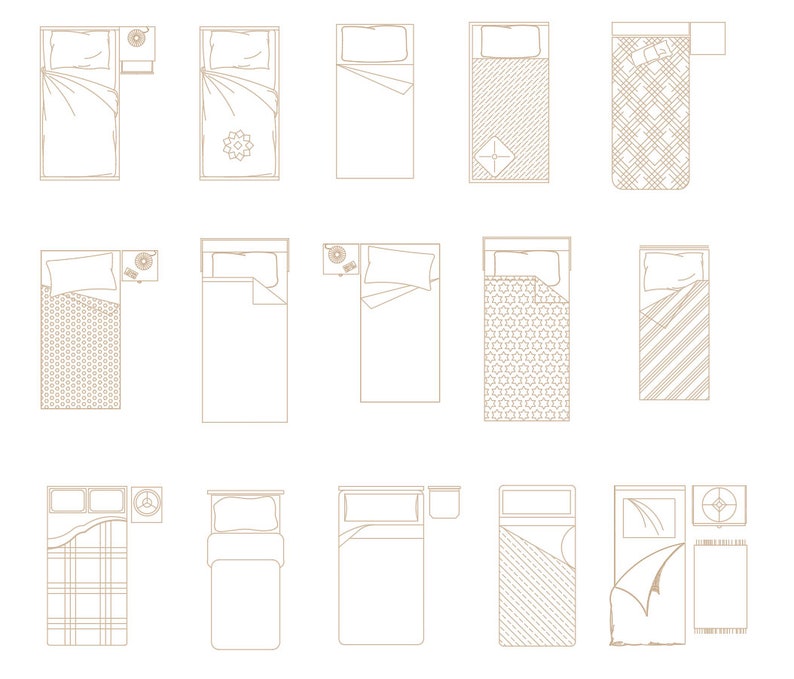 Premium Autocad Furniture Library: 60 Plan Bed Blocks (singles and ...
