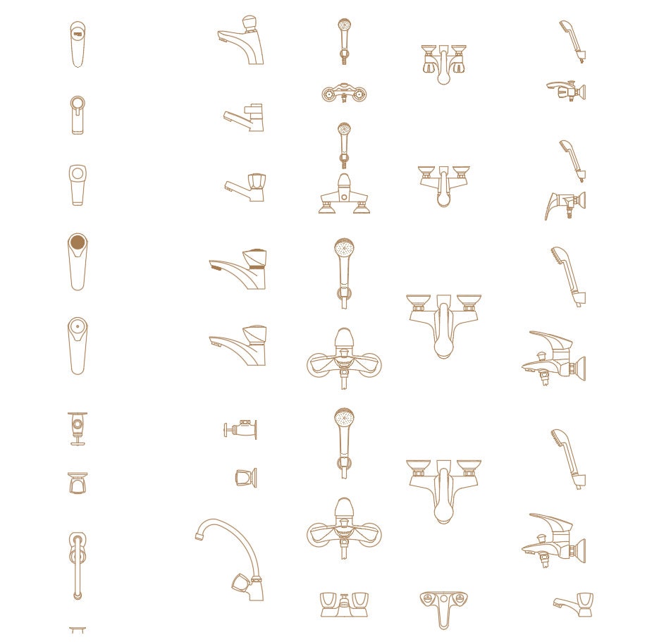 Autocad, DWG - 2D View and Plan - Bath Accessories Set 4 - Faucets - Etsy